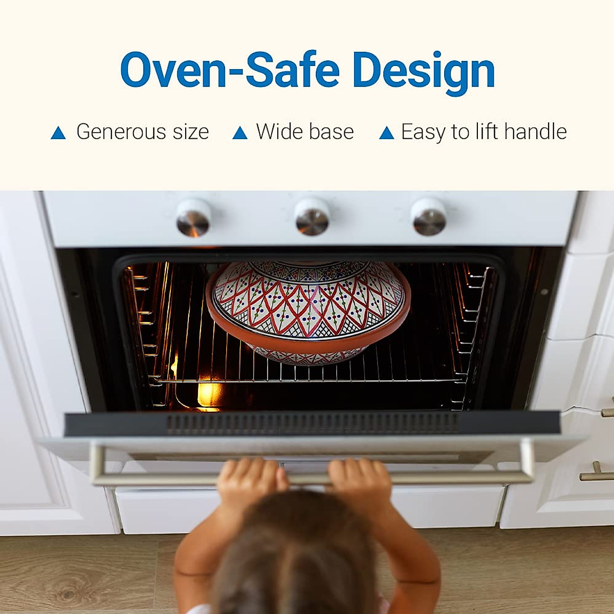 Kamsah Hand Made and Hand Painted Tagine Pot | Moroccan Ceramic Pots For Cooking and Stew Casserole Slow Cooker (Medium, Supreme Bohemian Blue)