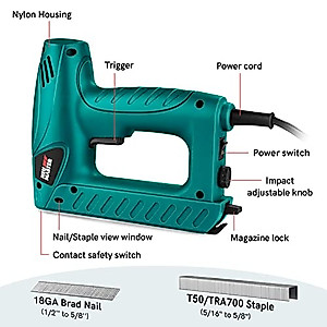 Electric Brad Nailer, NEU MASTER Staple Gun N6013 with Contact Safety and Power Adjustable Knob for Upholstery and Home Improvement, Includes 336pcs Staples and 200pcs Nails