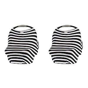 Itzy Ritzy 4-in-1 Nursing Cover, Car Seat Cover, Shopping Cart Cover and Infinity Scarf - Breathable, Multi-Use Mom Boss Breastfeeding Cover, Black & White Stripe (Pack of 2)