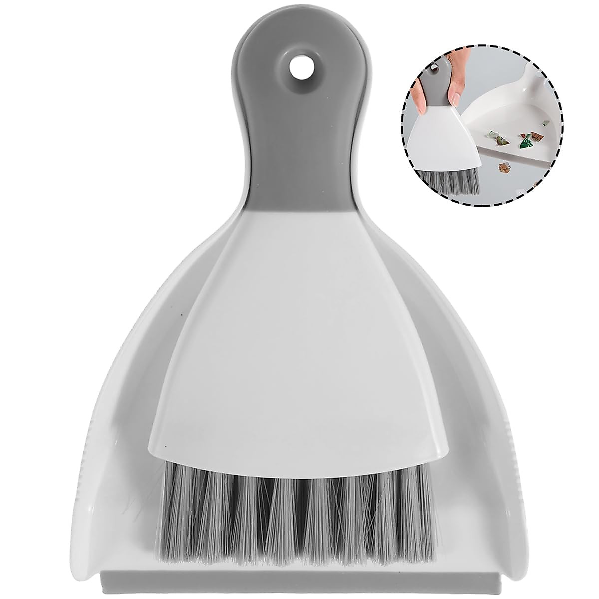 Mini Dustpan and Brush Set, Portable Table Top Cleaning Brush and Dustpan Combo Dining Table Crumb Sweeper with Soft Bristles Multipurpose Compact Dust Pan and Hand Broom for Cleaning (Grey)