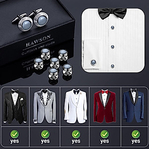 Cufflinks and Tuxedo Studs Set with Gift Box, Silver and Gold Tone Cuff Links for Men's Shirt Wedding Business