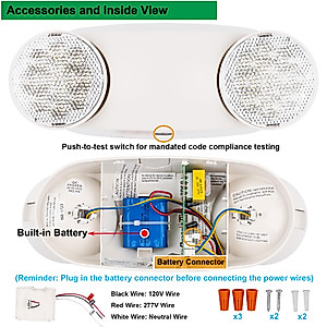 GRUENLICH LED Emergency Light, Exit Lighting Fixtures with 2 LED Bug Eye Heads and Back Up Batteries, UL 924 Qualified, 120-277 Voltage, 1-Pack