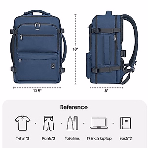 WANDF Travel Backpack For Spirit Airlines Personal Item Bag 18x14x8 with Wet Pocket, 17 Inch Laptop Backpack for Men Women（Navy Blue）