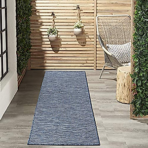 Nourison Positano Indoor/Outdoor Navy Blue 2'2" x 12' Area Rug, Easy Cleaning, Non Shedding, Bed Room, Living Room, Dining Room, Backyard, Deck, Patio (2x12)