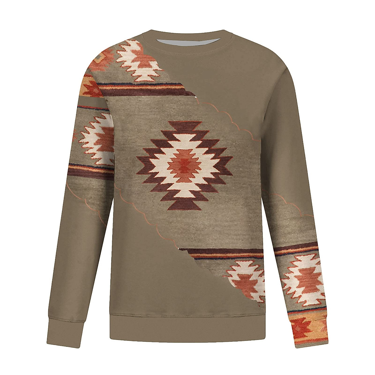 Womens Aztec Print Sweatshirts, Aztec Sweatshirt for Women, Long Sleeve Crewneck Retro Western Ethnic Pullover Tops Ladies Loose Fit Geometric Printed Casual Blouse Shirts