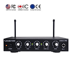 Sound Town 16 Channels Wireless Microphone Karaoke Mixer System with Optical (Toslink), AUX and 2 Handheld Microphones - Supports Smart TV, Home Theater, Sound Bar (SWM16-PRO)