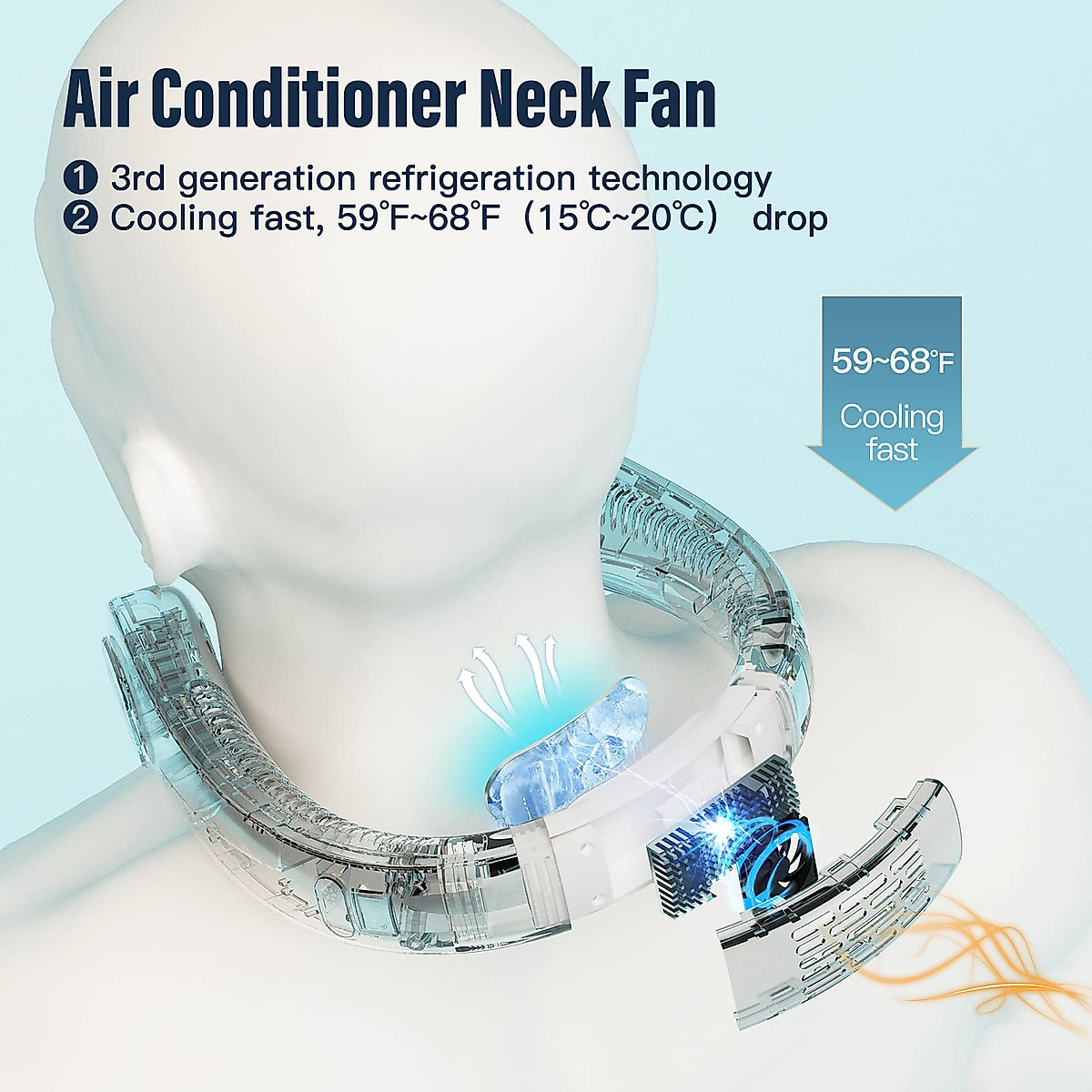 Dytecue Neck Fan Portable, Wearable Neck AC Air Conditioner Fan Built-in Refrigerating Chip, Personal Cooling Device Neck Cooler with 4000 Mah Rechargeable Hands Free 3-Speeds Fan for Outdoor Travel