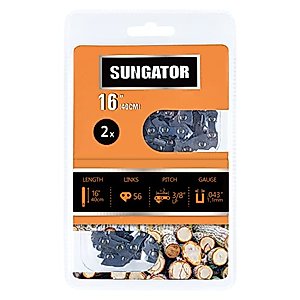 SUNGATOR 2-Pack 16 Inch Chainsaw Chain SG-R56, - 3/8" LP Pitch - .043" Gauge - 56 Drive Links, Compatible with Poulan, Greenworks, Dewalt and More