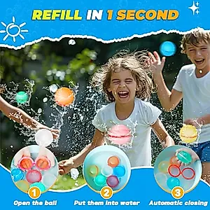 TIZIKCON Reusable Water Balloons with Mesh Bag, Latex-Free Silicone Quick Self-Sealing Water Splash Bomb for Kids Adults Water Game, Bath Toy, Pool Toy, Summer Party Supplies (8PCS)