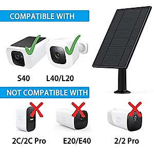 6W Solar Panel Charging Compatible with Eufy Solocam L40/L20/S40 Only,with 13.1ft Waterproof Charging Cable, IP65 Weatherproof,Includes Secure Wall Mount(Black) (1)