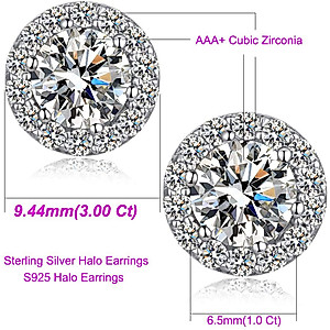 Halo Earrings Halo CZ Earrings Halo Stud Earrings Halo Diamond Earrings Halo Cubic Zirconia Earrings Diamond Earrings Studs Sterling Silver Halo Earrings for Women Diamond Studs Halo Diamond Studs