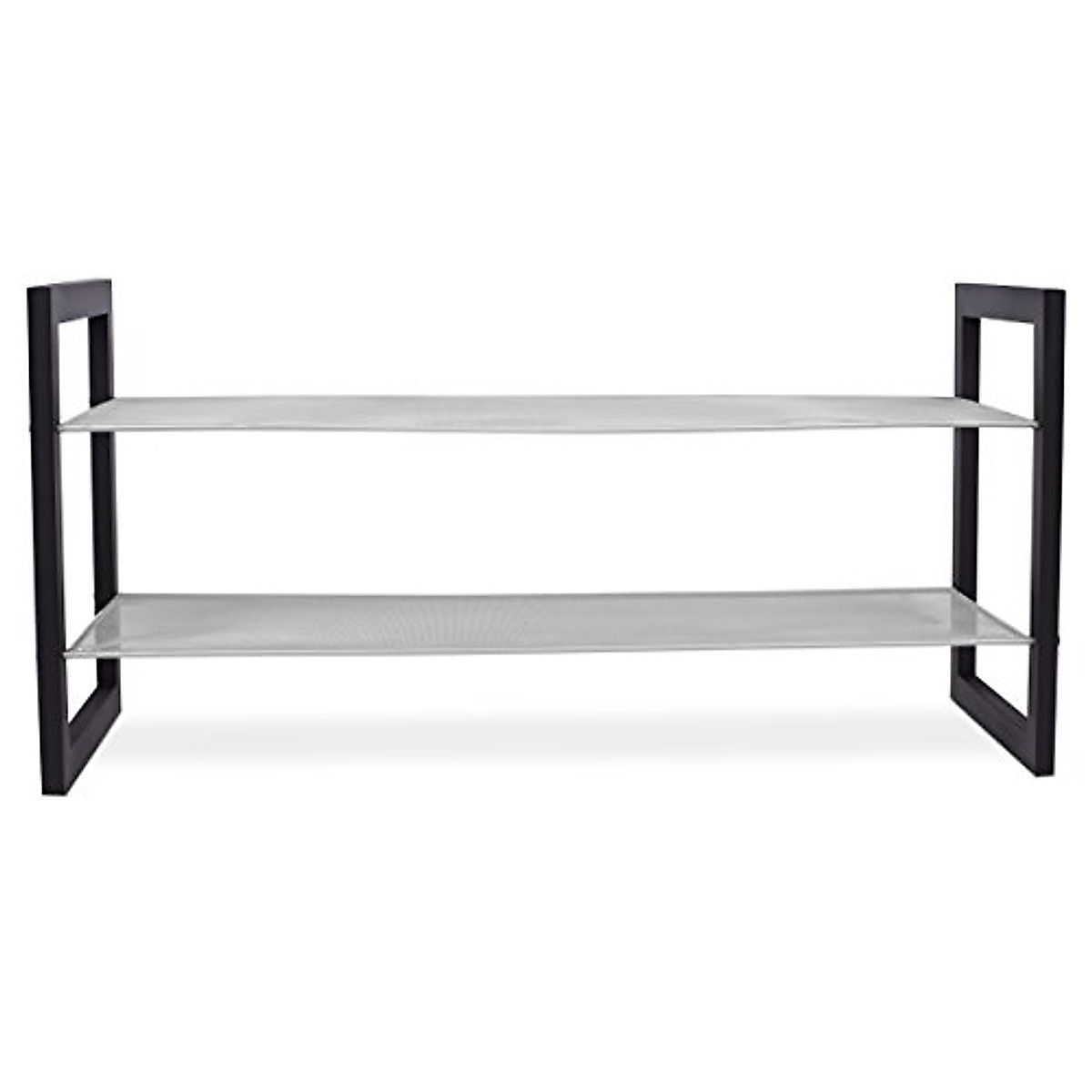 Internet's Best Mesh Shoe Rack - 2 Tier - Free Standing Metal Wood Shoe Organizer - Closet and Entryway - Fits 8 Pairs of Shoes - Black & Silver