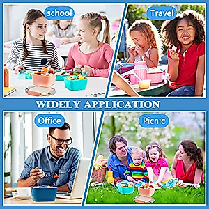 Salad Container for Lunch 50 oz Salad Lunch Container with 3 Compartment Salad Bento Box for Adult with Dressing Container Stackable Lunch Container Reusable Salad Bowl for Meal Snack Fruit (6 Pcs)