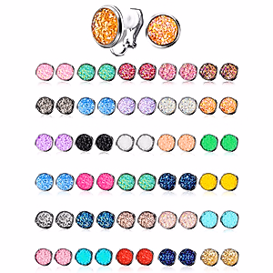32 Pairs Clip on Earrings for Women Clip on Stud Earrings Bohemian Round Faux Druzy Earrings Ear Clip Stainless Steel Earrings Jewelry for Women(Clip-on Style)