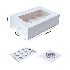 Yeplan 50 Packs Cupcake Boxes,9.4x6.1x3.14 Inches 6 Count Cupcake Box,White Cupcake Containers with Clear Window and Six Treat Holder,Pastry and Cookie Boxes,Bakery Boxes