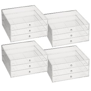 Simply Tidy Clear 3-Drawer Organizer Organize Cosmetics, Stationary, and Arts & Crafts - Bulk 4 Pack