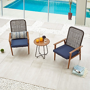 LOKATSE HOME Outdoor Patio 3 Piece Conversation Set Wicker Furniture 2 Cushioned Chairs and Side Table Modern Style, Blue