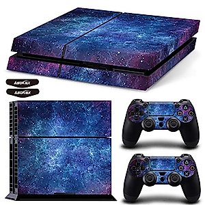 Ps4 Stickers Full Body Vinyl Skin Decal Cover for Playstation 4 Console Controllers (with 4pcs Led Lightbar Stickers)(PS4 Console (Blue Starry Sky))