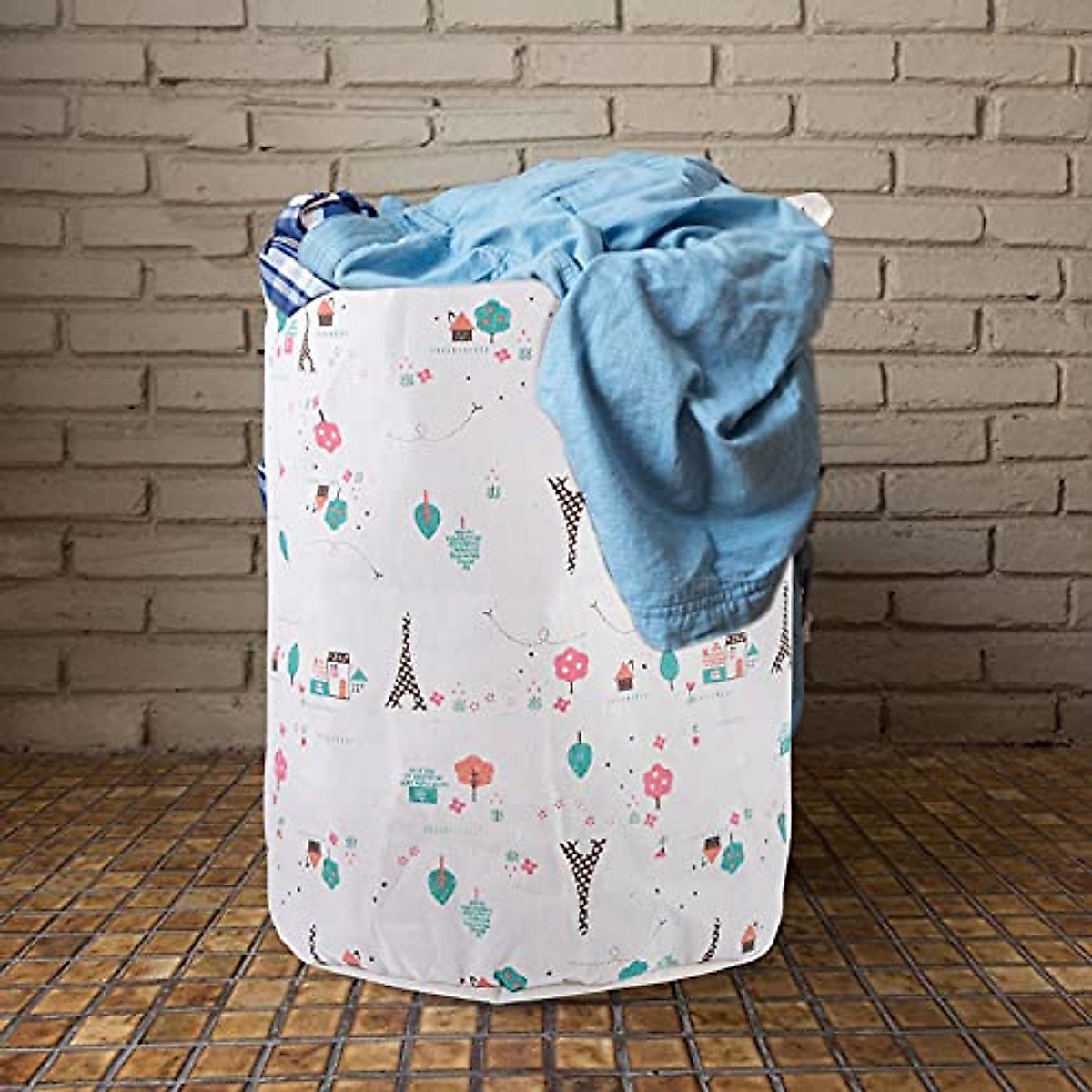 2pcs Cotton Home Style Bin Organizer Baby Folding Dirty Room Saving with Buck Hamper Basket Living Double Foldable Bucket Clothes Handles Container Round