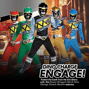 Black Power Rangers Costume for Kids. Official Licensed Black Ranger Dino Charge Classic Muscle Power Ranger Suit with Mask for Boys & Girls, Small (4-6)