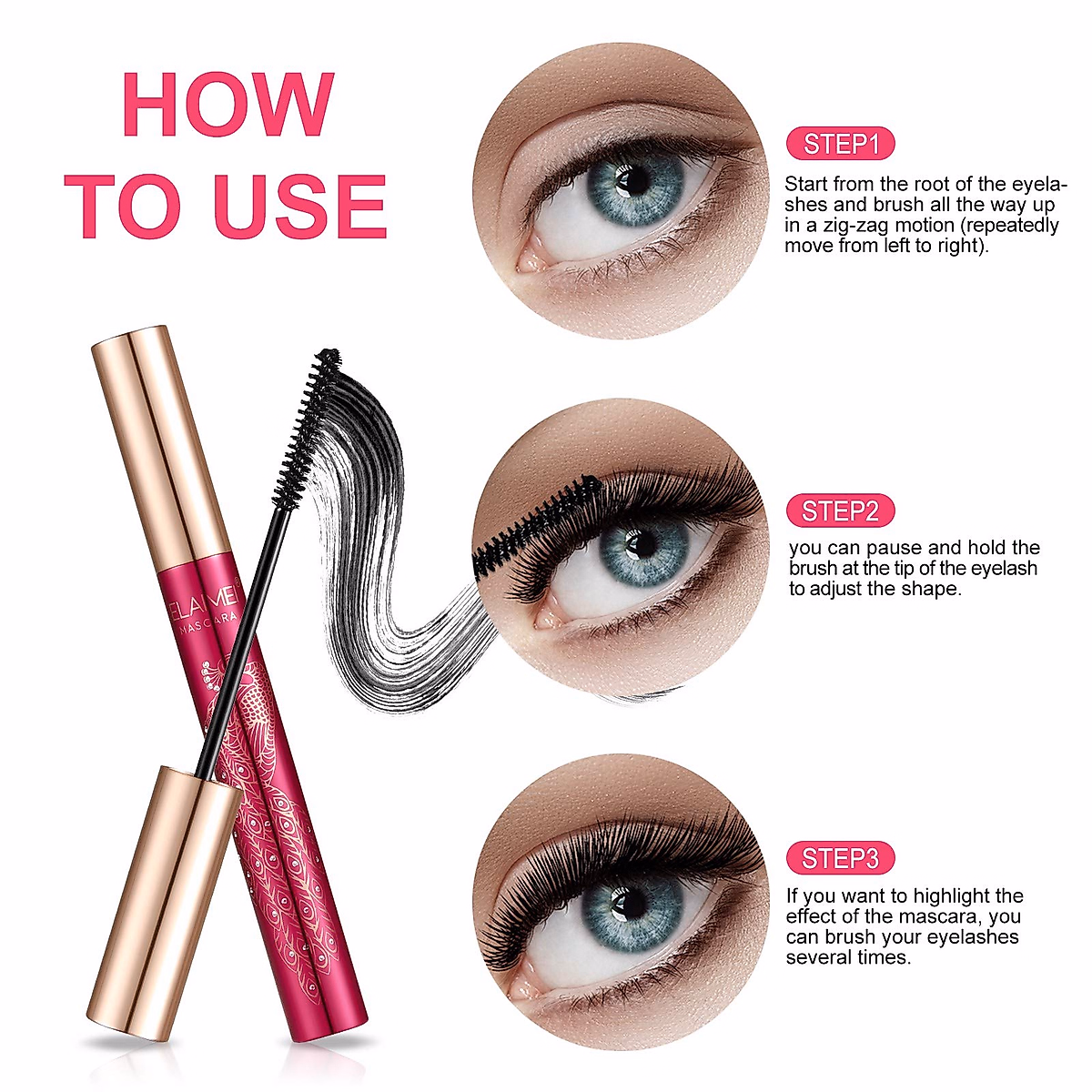 4D Magic Silk Fiber Lash Mascara- Waterproof & Hypoallergenic Easily to Create Amazing Make-up by Thicker,Long Lasting and Curly Eyelashes