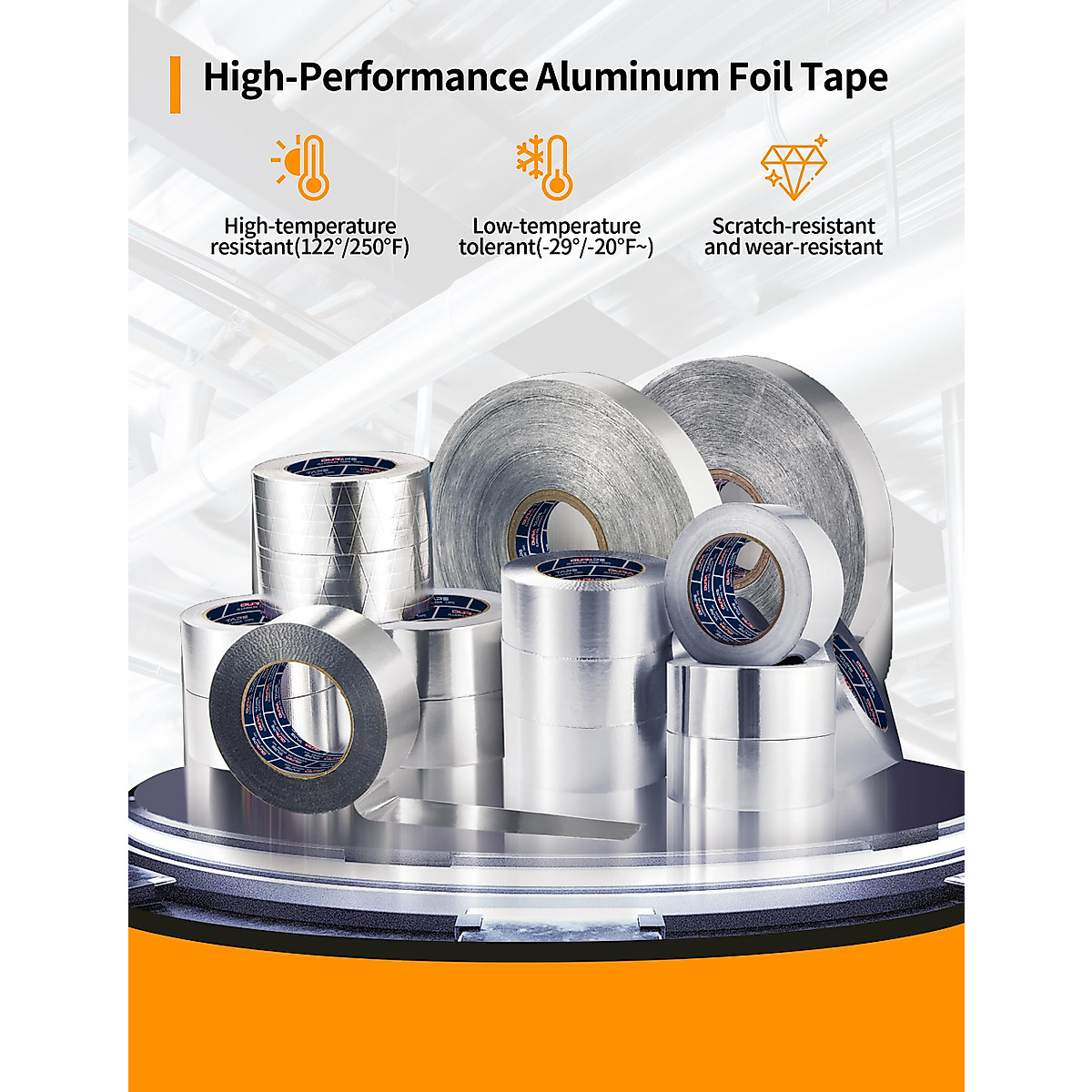 Aluminum Foil Tape,2 inch x 22 Yards-66FT (3.9 mil), Duct Tape, Heat Resistant, Insulation Tape for HVAC, Metal Repair, Heavy Duty Tape for Ductwork, Dryer Vent (22YD Silver)