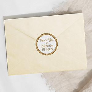 White and Gold 50th Birthday Thank You Stickers - 1.75 in - 40 Labels