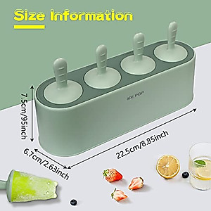 WWW Homemade Popsicle Molds with 4 Cartoon Shape Cavities, Food Grade Silicone Popsicle Maker with Sticks, Easy Release & Clean BPA Free Popsicle Molds for Kids, Reusable Ice Pop Molds, Green