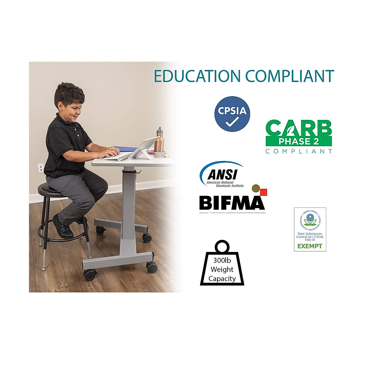 Stand Up Desk Store Stackable Adjustable-Height Classroom Office Workstation Stool (Black, 2 Pack)