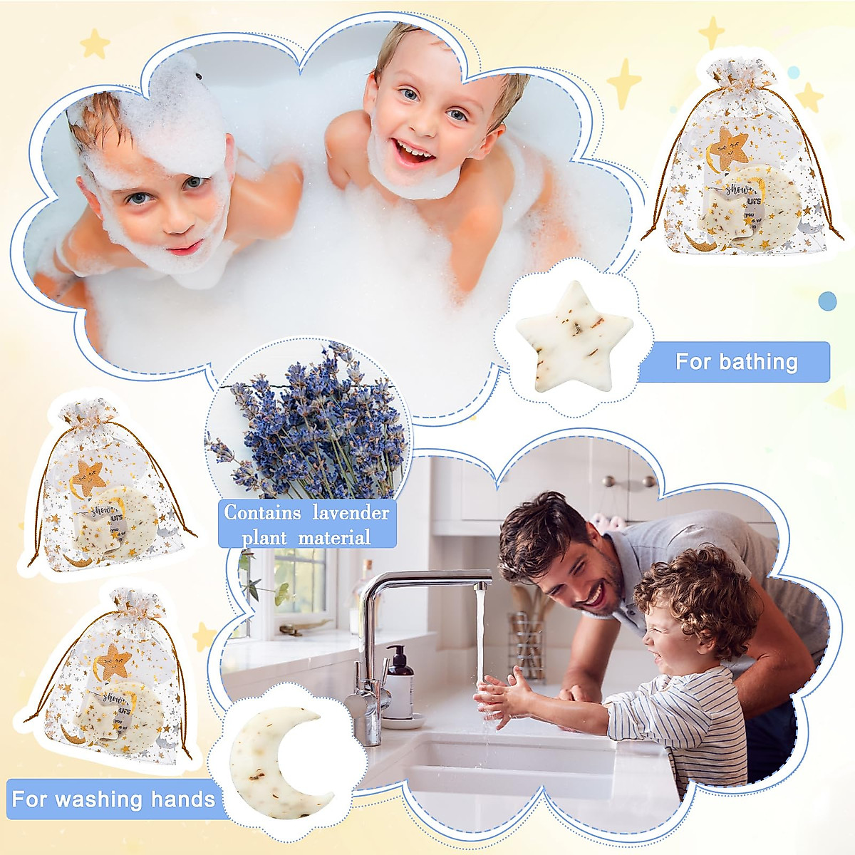 Dansib 50 Sets Baby Shower Favors Gifts Lavender Moon Twinkle Star Soaps for Guests with Thank You Cards Gender Reveal Party Decoration Women