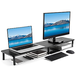 Husky Mounts Large Dual Monitor Stand Riser, Adjustable Legs, 39" x 9.25" x 5.5" Max Height, Matte Black Steel