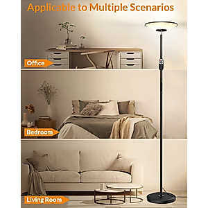 LEPOWER Bright Floor Lamp, Torchiere LED Standing Lamp with Wall Switch and Remote Control, 50 Lighting Effects Modern Pole Lamp, Tall Floor Lamps for Living Room, Bedroom, Office, Dorm, Corner