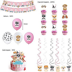 50 Dog Birthday Decorations Including Birthday Banners, Cake Toppers, Cupcake Toppers, Balloons, Swirls For Dog Paw Print Birthday Party Supplies And Baby Shower Decorations