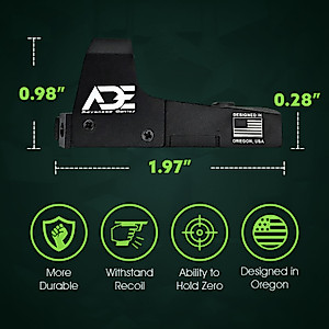 Ade Advanced Optics RD3-006 Green Dot Sight + Optic Mounting Plate for Taurus PT111 G2, Millennium G2, G2C, G3 with Original Rear Sight, PT140 G2, PT709, PT740, TX22 + Pictinny Plate
