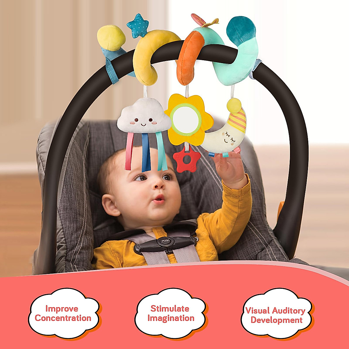 Car Seat Toys Infant Toys 0-6 Months Newborn Toys, Stroller Toys Baby Toys 0-3 Months, Baby Toys 0-6 Months for Crib Mobile Bassinet with Rattles Jingle Mirror Teether for 0 3 6 9 12 Boys Girls Babies