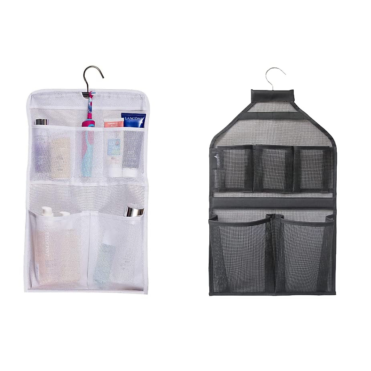 MISSLO Shower Caddy Organizer 5 Pockets + Mesh Hanging Shower Caddy with Rotatable Hanger (Black)