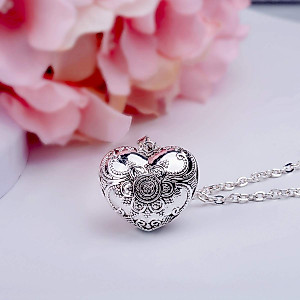 EUDORA Harmony Ball Necklace Vintage Heart Chime Bola Pendant 30" & 45" Rope for Pregnancy Women Silver Plated Copper