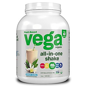 Vega Organic All-in-One Vegan Protein Powder, French Vanilla -Superfood Ingredients, Vitamins for Immunity Support, Keto Friendly, Pea Protein for Women & Men, 3.1 lbs (Packaging May Vary)