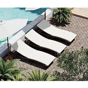 LHBcraft Wicker Chaise Patio Lounge Chair, 5 Position Adjustable Backrest and Cushions Outdoor PE Rattan Wicker Lounge Chair (3 pcs), Brown-beige