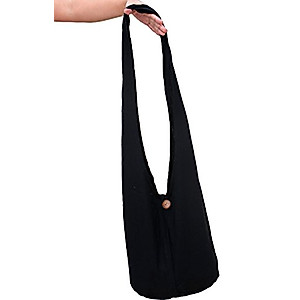 RaanPahMuang Plain Thai Cotton Yaam Monks Shoulder Bag - Long Strap, Medium, Black