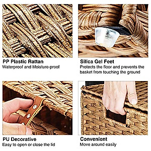 GREENSTELL Laundry Hamper, No Install Needed, 90L Wicker Laundry Baskets Foldable 2 Removable Liner Bags, 2 Section Clothes Hamper Handwoven Laundry Basket with Handles, Nature 18.3x13.3x24 Inches