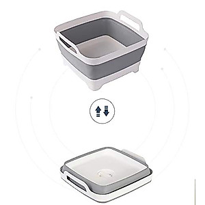 Dish Basin Collapsible with Drain Plug Carry Handles, Foldable Sink Tub, Dish Wash Basin, Portable Dish Tub, Collapsible Dishpan for Camping Dish Washing Tub and RV Sink (9.3L Capacity) (Grey)