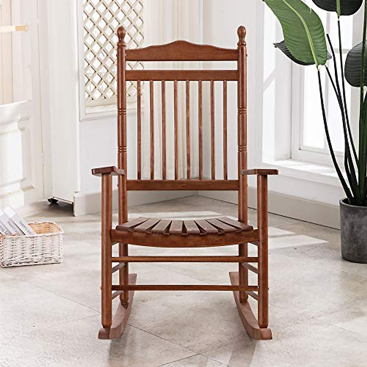 BplusZ Wooden Rocking Chair Outdoor Patio Porch Rocker Furniture Bedroom Living Room Indoor Adults Brown