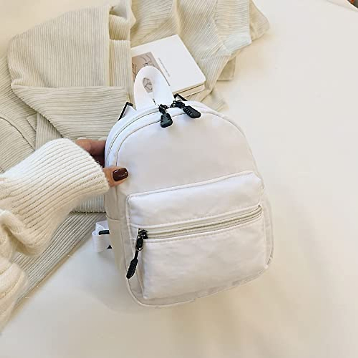 LAKEDREAM Casual Nylon Women Mini Backpack Fashion Solid Color Preppy Style Female Small Travel Knapsack Rucksacks (Style A White)