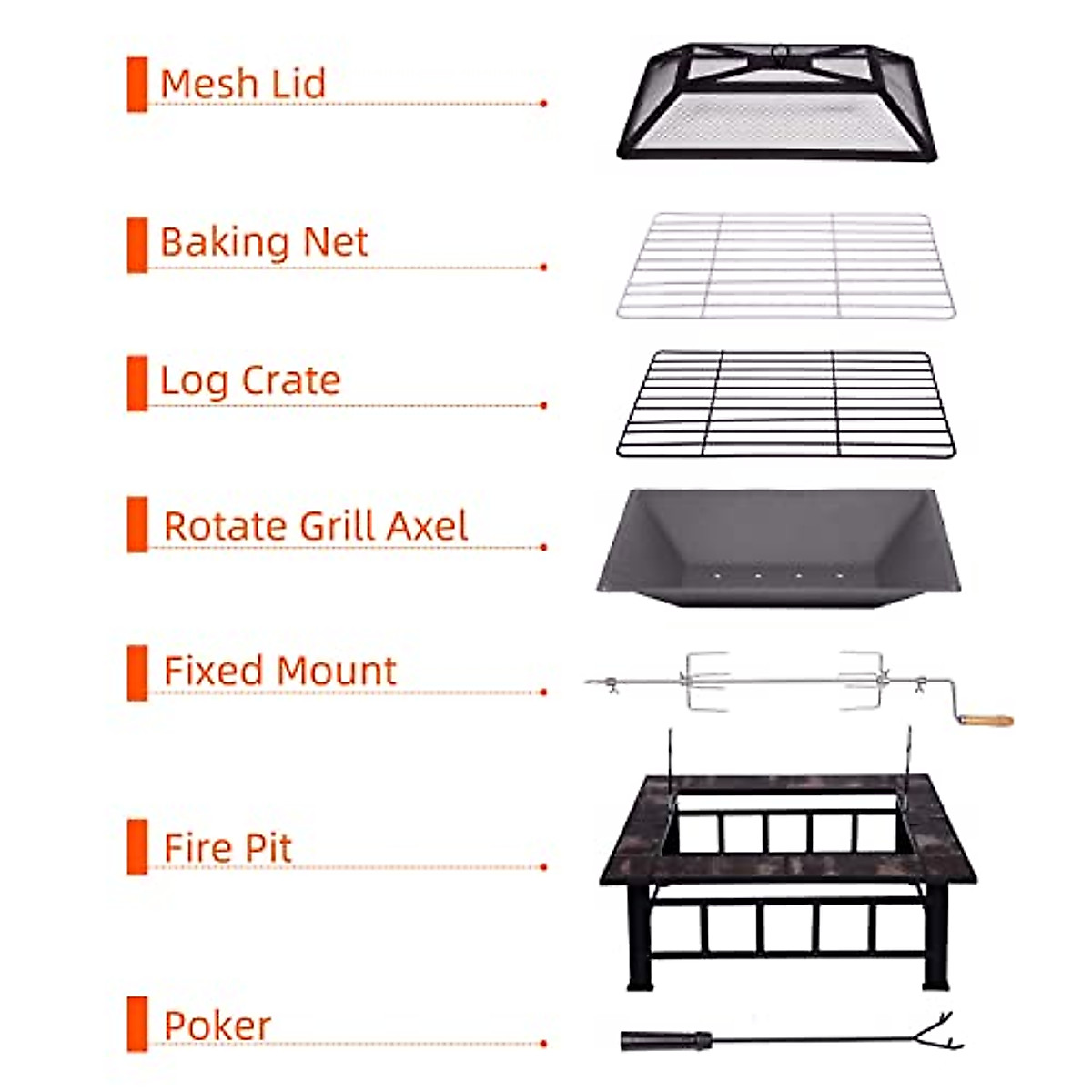 KOIECETA 37 Inch Multifunctional Fire Pits for Outside,Marble Tile Square Tabletop firepit,Backyard Garden Fireplace for Outdoor Heating, Camping,Campfires and BBQ…