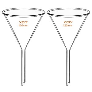 XCD Glass Filter Funnel, 2 Pack Heavy Wall Borosilicate Glass Funnel for Laboratory Accessories, Short Stem 120 mm Diameter, 120 mm Stem Length