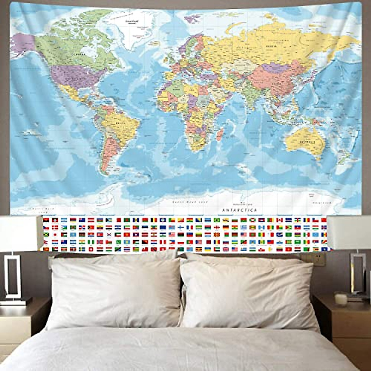 KYKU Small World Map Tapestry World Tapestries Globe Map Tapestry Flags Travel Classroom Decor Earth Decorations Party (51.2 x 59.1)