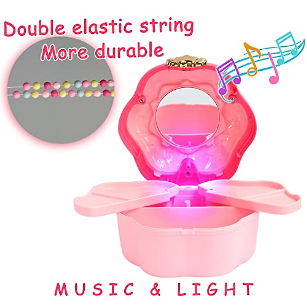 Zubumdy Kids Musical Jewelry Box With Light Unicorn Jewelry Set, Toddlers Jewelry Gift Set Girls Pretend Play Princess Dress Up Necklace Bracelet Ring Dreamy Pink