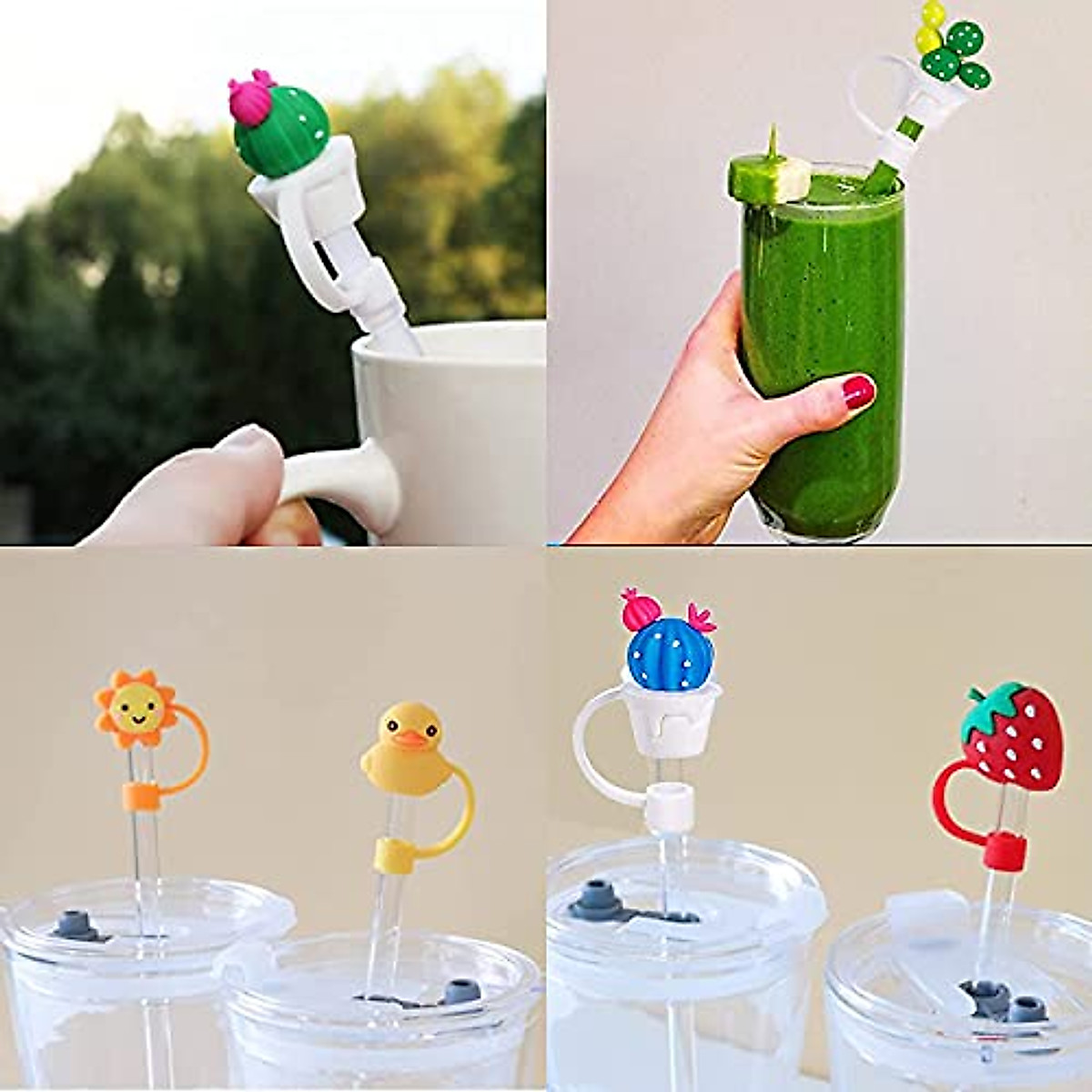 Silicone Straw Tips Cover 10 Pack Cute Silicone Reusable Drinking Straw Tips Lids Dust-Proof Straw Plugs for 1/4inch(6-8mm) Straw Tips for Decor Outdoor
