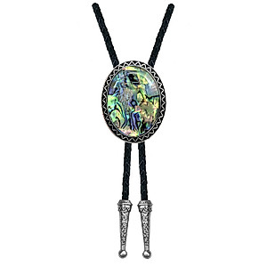 QUKE Abalone shell Pattern Bolo Tie Native Western Cowboy Genunie Leather Bola Tie Necktie for Men Women